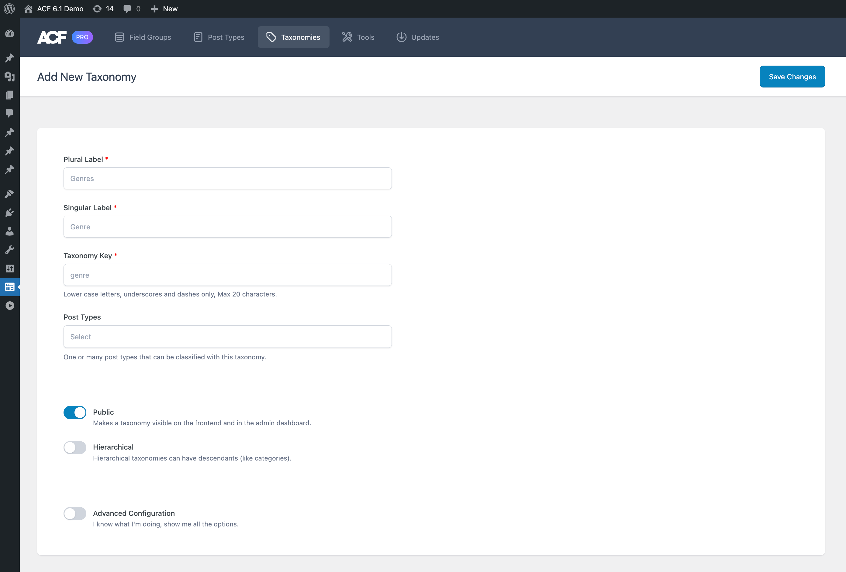 ACF Registering A Custom Taxonomy